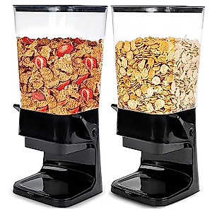 Tokokimo Cereal Dispenser, Cereal Dispenser Countertop, Cereal Containers Storage, Food Dispenser for Grains, Nuts, Candies, Oatmeal, Snacks, Cat Food, Dog Food, Black, 2pc