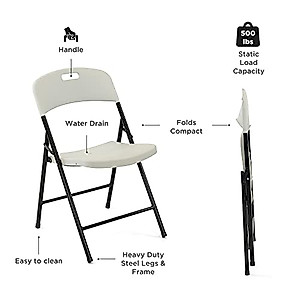 Creative Plastic Folding Chairs (4 Pack) - Portable Lightweight Folding Chairs for Indoor and Outdoor Steel Frame Used for Events, Party, Garden, Camping, Picnic, Tailgating (White)