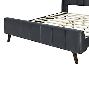 WADRI Modern Full Size Upholstered Platform Bed with Headboard and Footboard, Velvet Upholstered Bed with Wood Slats Support for Kids Teens Boys Girls Bedroom, Easy Assembly (Gray + Upholstered-6)