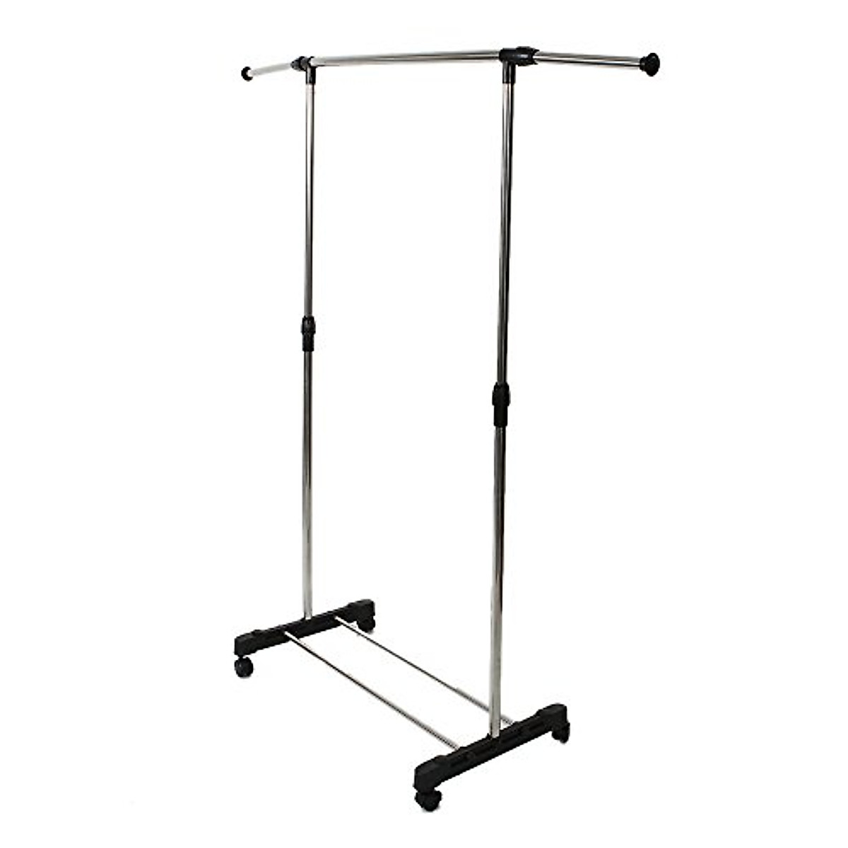 Clothes Garment Rack Clothing Rack Single Bar Adjustable Garment Racks Rolling Clothes Organizer Vertical and Horizontal Stretching Hanging Rod Stand Clothes Rack with Shoe Shelf and Wheels
