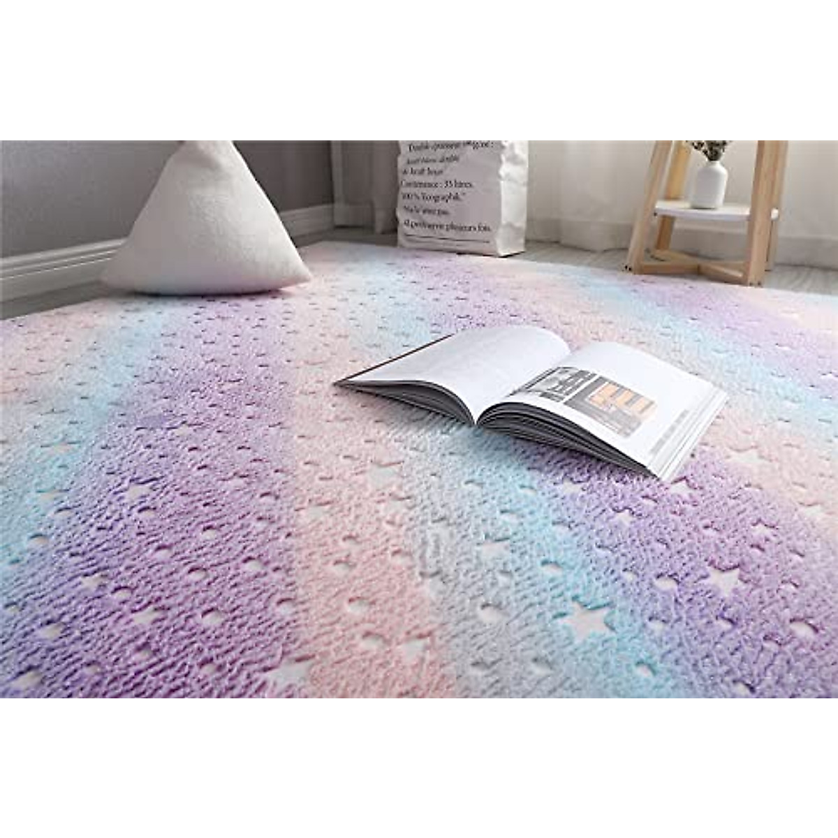 Gefosin Luminous Area Rug Glow in The Dark for Bedroom Living Room, Unique Soft Washable Modern Indoor Rugs for Children Dorm Home Decor, Rainbow Stars 3.3x5.2 Feet