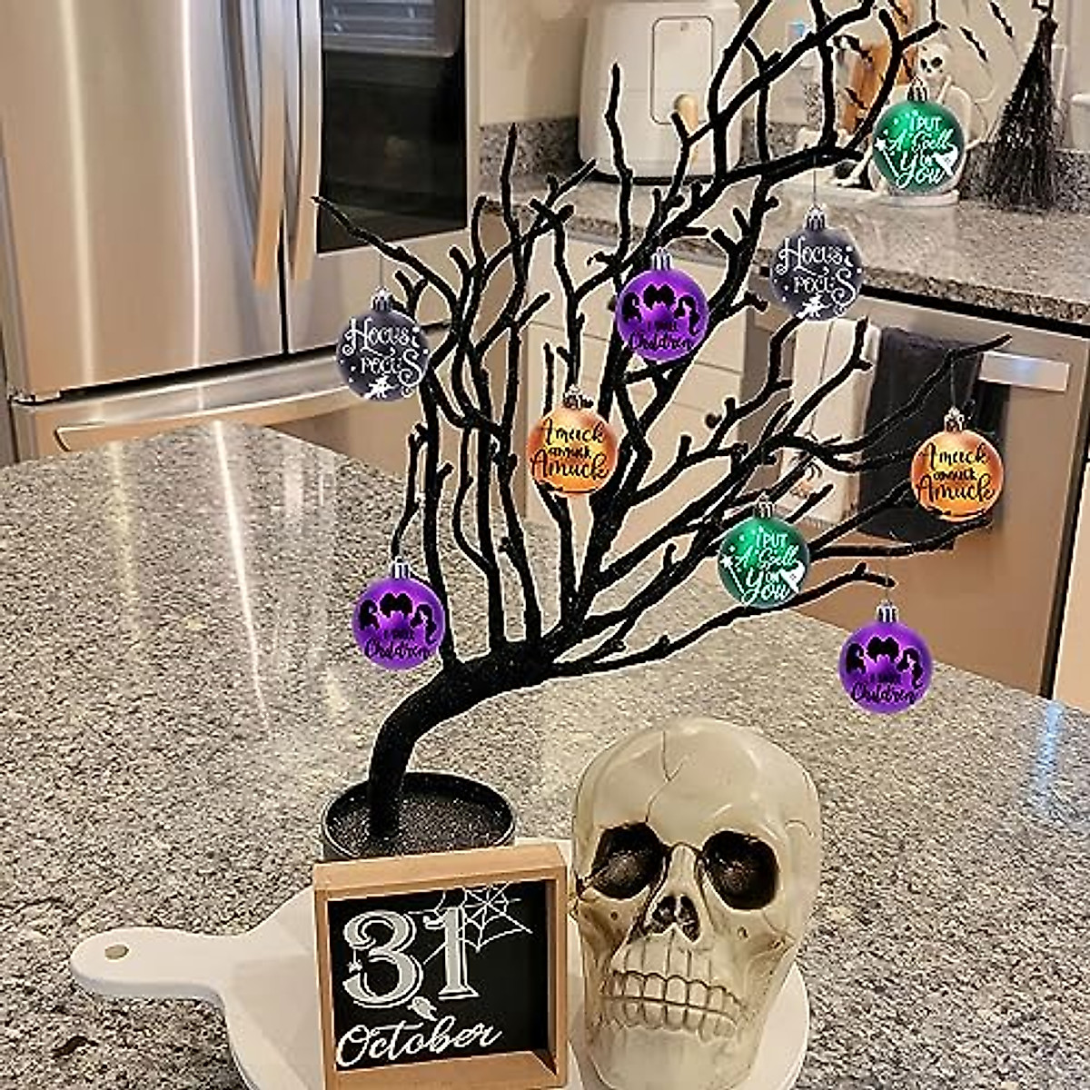 12 Pieces Halloween Ornaments for Tree Hocus Pocus Ornaments for Tree Colorful Shatterproof Plastic Ball Ornaments Halloween Indoor Decorations