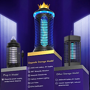 Reogle Rechargeable Bug Zapper Outdoor & Indoor, Mosquito Zapper, Fruit Fly Trap, Gnat Moths Catcher, 4200V Grid, USB Charging, 4000mAh Battery, Fit for Home, Kitchen, Backyard, Camping, Patio, Black