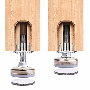 Heavy Duty Furniture Leveling Feet Adjustable Furniture Leg Levelers for Tables Chairs Cabinets Sofa Raiser, Support 1320LBs, T- Nut Kit 3/8”-16 Thread, Large Base,w/ 4 Felt Pads,12 Screws (4 Pack)