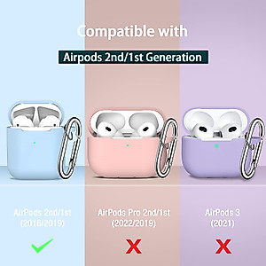 R-fun AirPods 2nd Generation & 1st Generation Case Cover with Cleaner kit and Earbuds Hook Cover (2Pairs),Soft Silicone Protective Case for Apple AirPods- Sky Blue