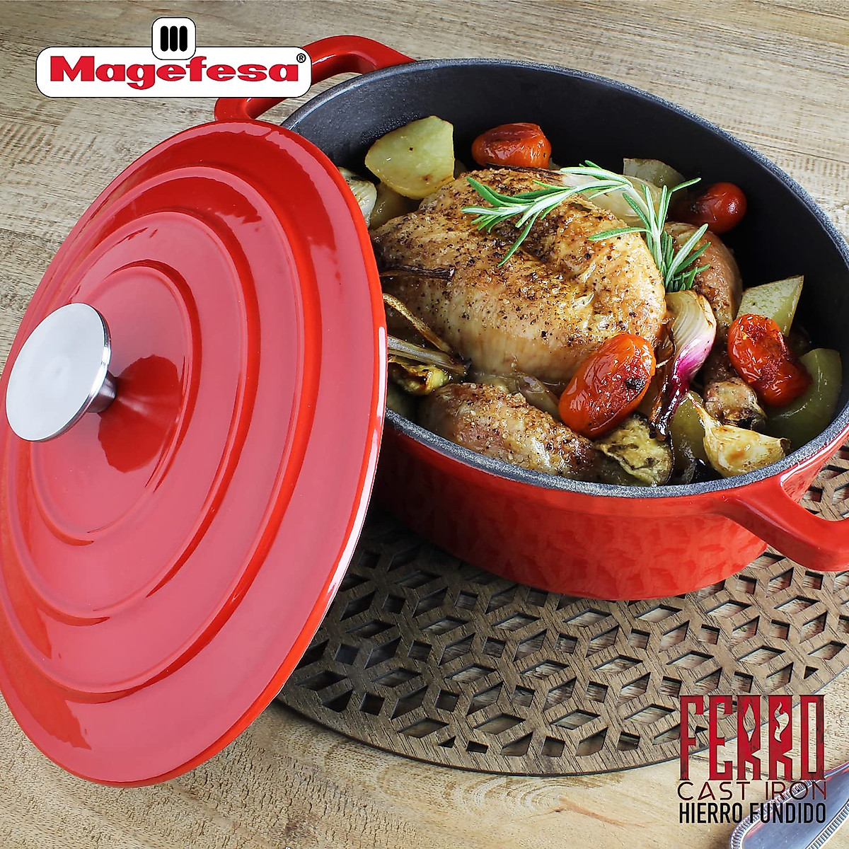 MAGEFESA FERRO 6.2 Qt Enameled Cast Iron Dutch Oven with Lid, Superior Heat Retention & Distribution, Compatible with All Cooktops, Induction & Oven Safe, Energy-Efficient, Easy to Clean, Durable
