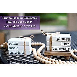 Farmhouse Mini Bathroom Sign Decor Funny Wooden Book Stack for Bathroom Tray Decor Bathroom Shelf Sitter 2 Signs in 1 Reversible Mini Book Set of 3 for Restroom Decor Bathroom Wooden Rustic Sign