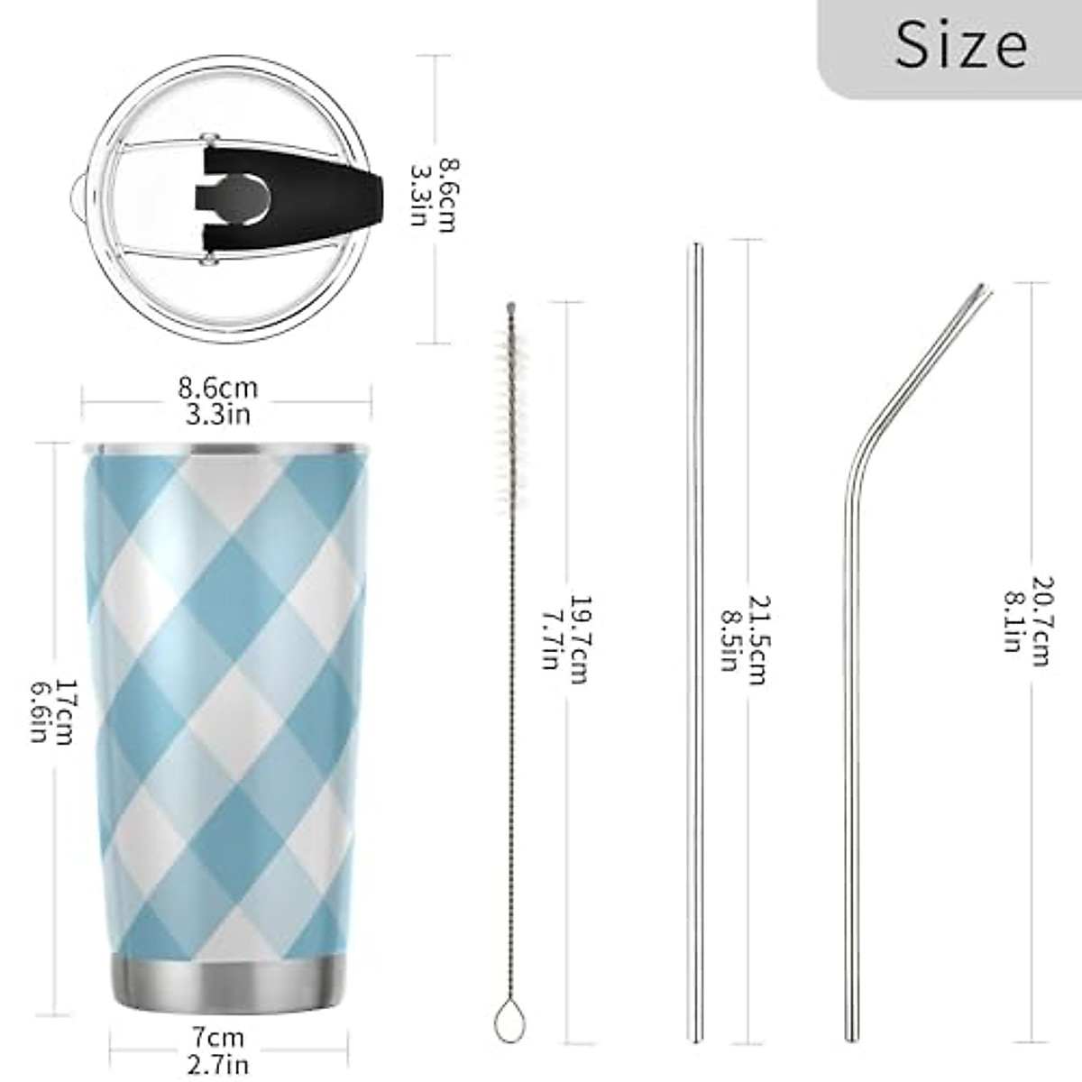 Amooorous Blue and White Twill Stainless Steel cups with lids reusable with Straw Lid insulated coffee mug with lid for hot and cold drinks simply insulated tumbler botellas para agua termica 20oz