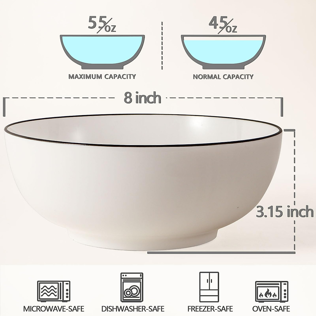 Wareland Cereal Bowls, Small Ceramic Dessert Bowls Set Of 4, 16 oz, 5 Inch White Bowls For Soup Rice Snack Side Dishes Salsa Chili Ice Cream Oatmeal, Microwave Oven Dishwasher Safe Bowls For Kitchen
