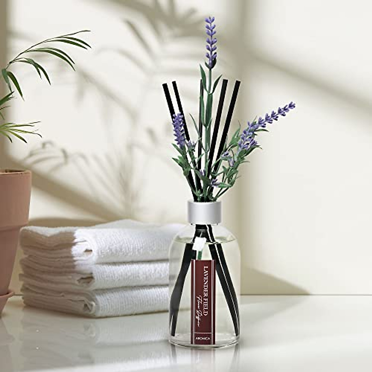 Aronica Flower Reed Diffusers Bathroom Decor, Lavender Field Scent, 6.76 oz, Home Decor Lavender Bathroom Air Freshener, Guest Room Decor, Infuser with Essential Oils, Office Decor for Women