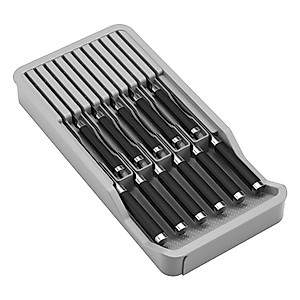 Gymnacy In Drawer Knife Block, Kitchen Knife Drawer Organizer, Expandable Knife Holder Insert for 11 Knives (Gray)