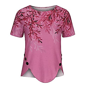 Ceboyel Womens 2023 Floral Print Summer Tops Dressy Trendy Shirts Short Sleeve Casual Blouses Trendy Ladies Clothes Womens Tshirts Red l