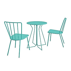 Novogratz Poolside Gossip Collection, Heidi Outdoor/Indoor 3 Piece Bistro Set, Turquoise