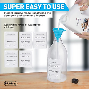 Laundry Detergent Dispenser Bottle -2 Half Gallon Plastic Liquid Laundry Soap Dispenser for Laundry Room Organization & Decor, With Label&Bamboo Tray