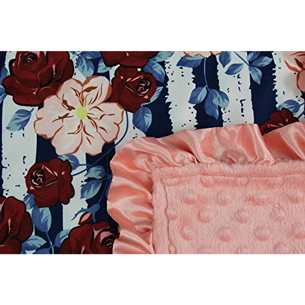 Dear Baby Gear Floral Deluxe Baby Blanket - Reversible, Milestone & Newborn Gifts for Girls and Boys - Red Roses, Blush Hibiscus Navy White Stripes, Coral, 32 x 32 Inches