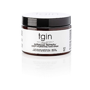 tgin Miracle RepaiRx Deep Hydrating Hair Mask for Curly, Coily and Wavy Hair, with Biotin and Black Castor Oil, Deep Moisture and Repair for Damaged, Color-Treated Hair, 12 oz