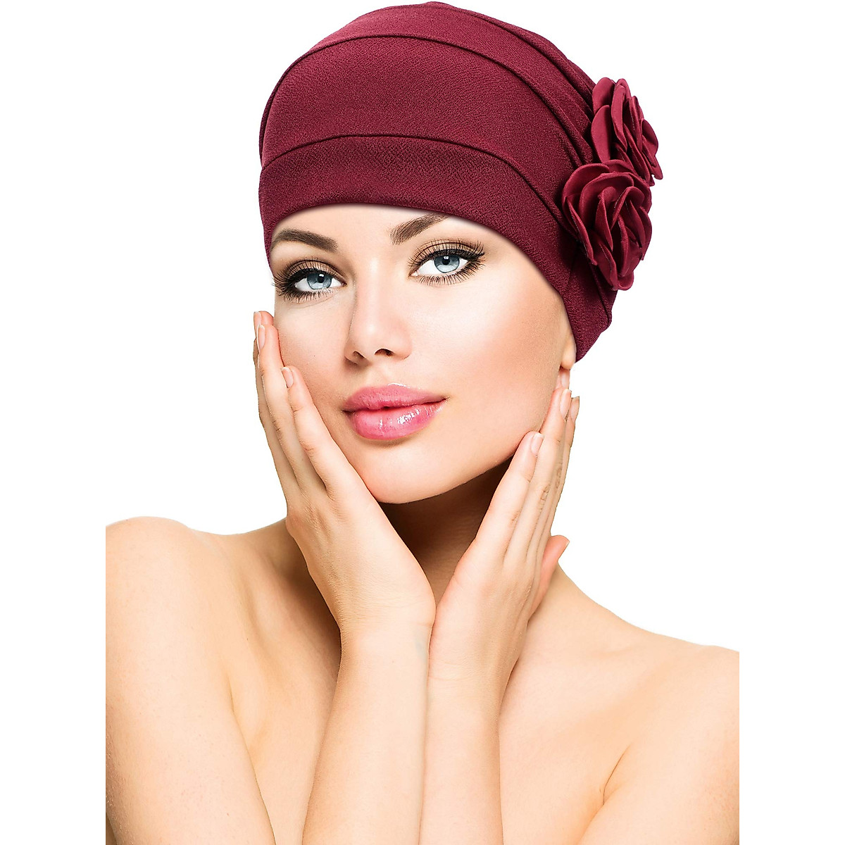 6 Pieces Women Turban Flower Caps Vintage Beanie Headscarf Elastic Headwrap Hat