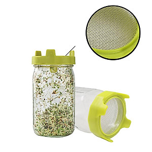 Sprouting Kit for Homegrown Alfalfa & Bean Sprouts - 2 Mesh Lids for Mason Jars Allow Draining