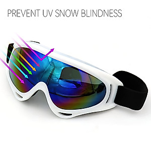 KUDES Ski Goggles, UV Protection Snowboard Sunglasses for Men & Women, Cycling Motorcycle Tactical Dirt Bike Snow Sports Gear Accessories for Kids Youth Adult (White Ranbow)