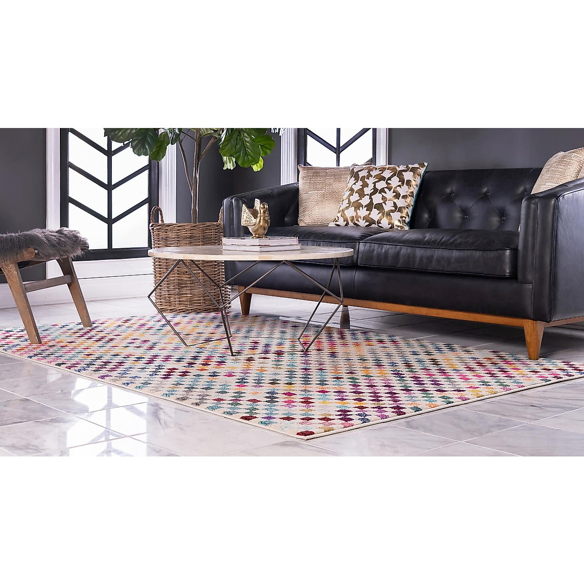 Unique Loom Chromatic Collection Modern Geometric & Vibrant Abstract Area Rug For Any Home Décor (5' 0 x 8' 0 Rectangular, Multi/ Beige)