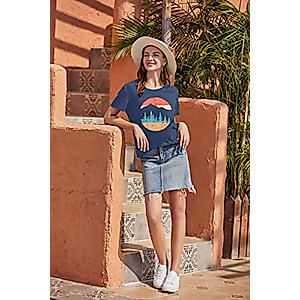 Adventure T-Shirt Women Mountain Hiking Workout T Shirt Casual Outdoor Athletic Short Sleeve Tee Tops Blue