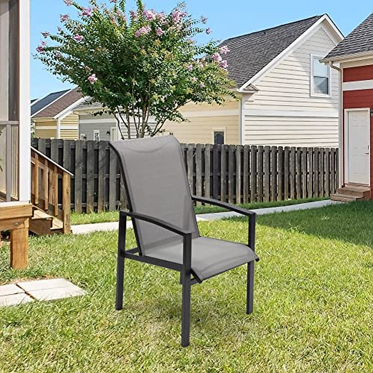 Dulce Domi Patio Chairs Set of 4, Rust-Free Outdoor Chairs W/Metal Slat Finish, 2x1 Textilene Dining Chairs Set of 4, Patio Chairs L23”xW22”xH38” Max Weight 280 Lbs