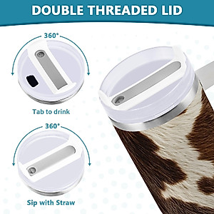 Nesatuwa 40 oz Cow Print Tumbler with Handle and Straw Lid,Reusable Stainless Steel Vacuum Insulated Tumbler Leakproof Travel Coffee Mug for Iced and Hot Beverages