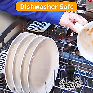 Cast Iron Cleaner Chainmail Scrubber with Pan Scraper Hanging Loop, Upgraded Cast Iron Scrubber 316 Chain Mail Scrubber for Pan, Skillet, Grill Dutch Oven Metal Brush Cleaning Castiron