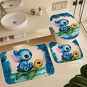 fmsnupz Cartoon Shower Curtain 4PCS Set, Cute Bathroom Decor with Non-Slip Rugs, Toilet Lid Cover and Bath Mat, Waterproof Fabric Shower Curtains with 12 Hooks, 70.8"x70.8"