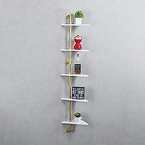 MBQQ Industrial Pipe Corner Shelf Wall Mount,Wood Shelf Decor,Floating Shelves Wall Shelf,5-Tier Rustic Corner Wall Shelf for Home Decor,Bathroom Shelf,Trophy Shelf,Corner Shelves(Gold)