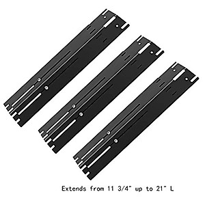 DELSbbq Universal Adjustable Grill Heat Plate Replacement for Gas Grill, Porcelain Steel Heat Plate Shield, Flavorizer Bar, Extends from 11.75" up to 21" L (Pack of 3)