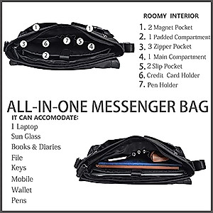 VALENCHI Leather Messenger Bag For Men - Laptop Messenger Briefcase & Shoulder Bag-Office, Work, Travel