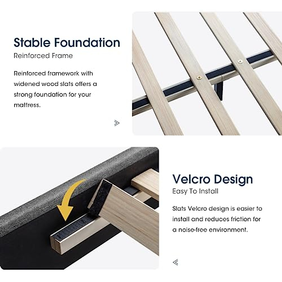 WEEWAY King Upholstered Platform Bed Frame with Adjustable Headboard and Strong Wooden Slats, Heavy-Duty Mattress Foundation, No Box Spring Needed, Easy Assembly, Dark Grey