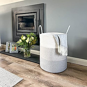 CHICVITA Large Baby Laundry Basket, Clothes Hamper for Nursery, Bedroom, Living Room, Bathroom, Tall Storage Basket for Clothes, Blankets, Towels, Toys, 15 x 20 inches, Grey, 58L