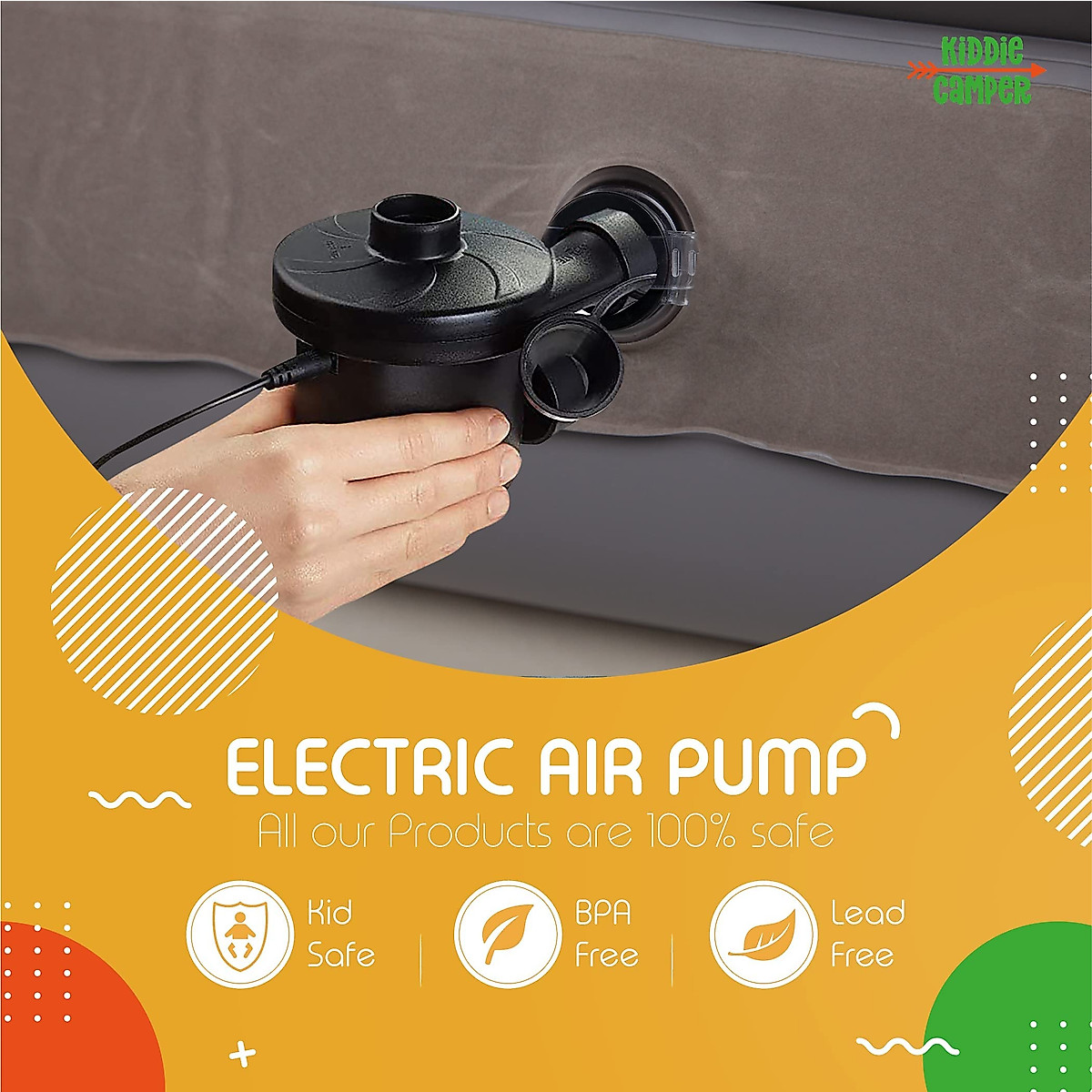 Inflatable Air Mattress Kids Blow Up Bed (Queen Size) – Offers Removable Cartoon Bear Backrest, Cup Holders, Bag, and Electric Pump – Indoor/Outdoor Fun for Travel, Sleepover, Camping, and Movie Night