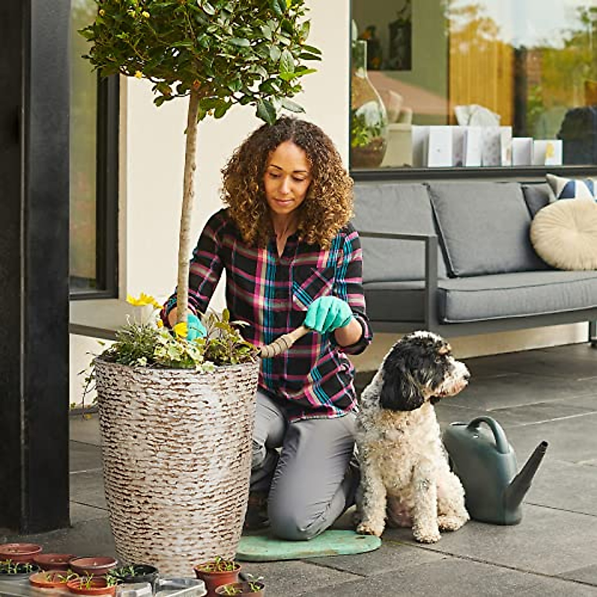 Worth Garden 9 Gallon Tall Round Planters Set of 2-14" Dia x 21" H Tree Pots for Outdoor Plants - Large Imitation Stone Finish Flower Pots Indoor Decorative Container Garden Patio Unbreakable Beige