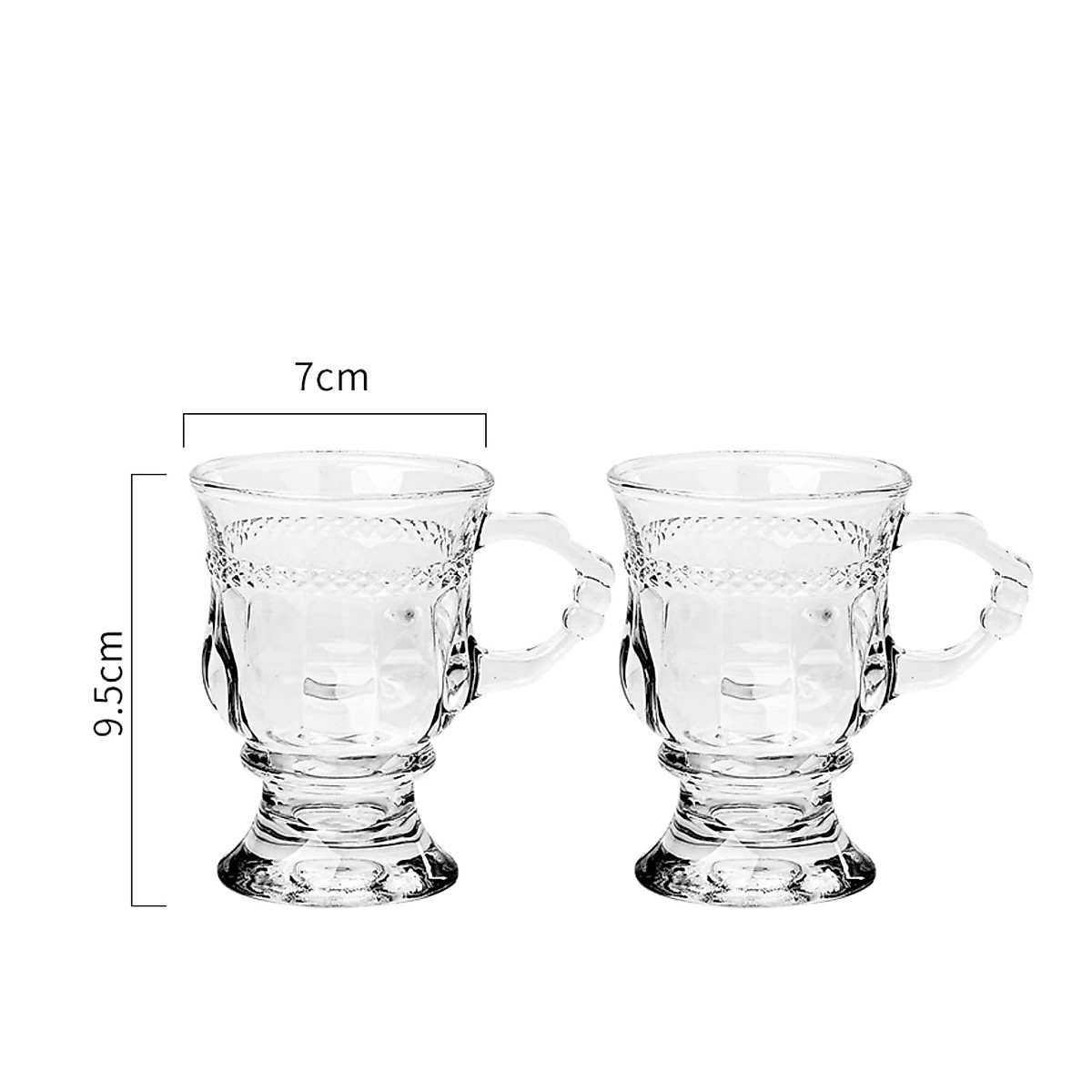 JOYMENTHERE Irish Coffee Mugs, Glass Footed Espresso Cups with Handles, Clear Goblet Mugs Glasses for Coffee, Latte, Cappuccino, Smoothie, Hot&Cold, 4.2 Oz, Set of 2 (Transparency)