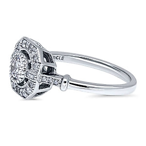 BERRICLE Sterling Silver Art Deco Cubic Zirconia CZ Fashion Ring for Women, Rhodium Plated Size 6