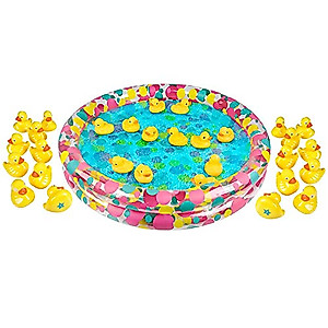 Duck Pond Matching Game Includes 20 Ducks with Numbers and Shapes and 3' x 6" Inflatable Pool, Memory Game, Water Outdoor Game for Children, Preschoolers, Birthday Party, Carnival