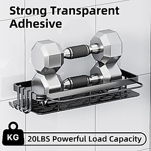 JOYZAN Shower Caddy Shelf Basket 5 Pack, Self Adhesive Shower Organizer for Home Decor&Kitchen&Bathroom, Caddy Organizer with Soap Holder, 10 Hooks and Tower Bar, No Drilling, Rust Proof,Black