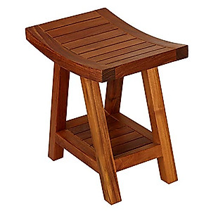 Bare Decor Niles Bench Stool with Shelf in Solid Teak Wood, Brown