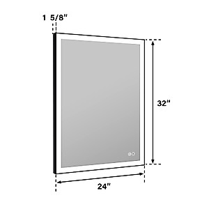 WELLFOR 24W x 32L Wall-Mounted Framed Bathroom Vanity Mirror, Smart Mirror W/Lights for Bathroom Hotel, Led Mirror Includes Dimmer Defogger, Vertical/Horizontal Installation, Rectangle, Matte Black