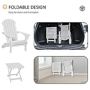 Outsunny 3-Piece Folding Adirondack Chair with Ottoman and Side Table, Outdoor Wooden Fire Pit Chairs w/High-Back, Wide Armrests for Patio, Backyard, Garden, Lawn Furniture, White