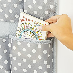 mDesign Soft Fabric Wall Mount/Over Door Hanging Storage Organizer - Self-Adhesive Tape - 6 Pockets for Child/Kids Room or Nursery - Polka Dot Print - Gray/White