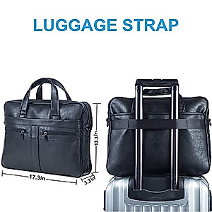 seyfocnia Men's Leather Messenger Bag, 17.3 Inches Laptop Briefcase Business Satchel Computer Handbag Shoulder Bag for Men (Black)