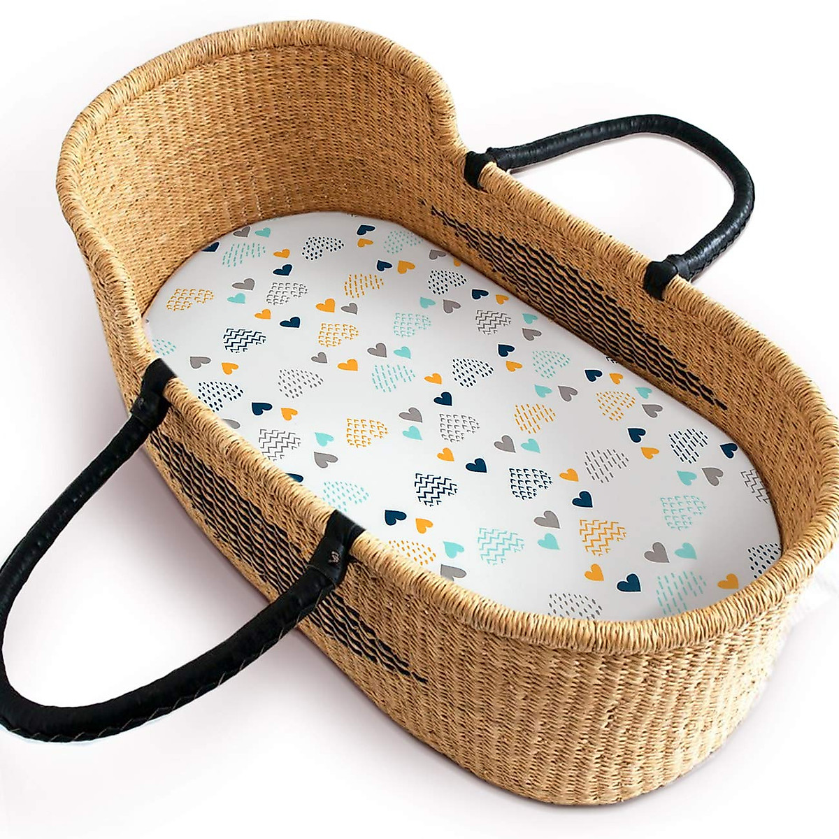 COSMOPLUS Bassinet Sheet Set 2 Pack Stretch Fitted Craddle Fitted Sheets for Bassinet Pads/Mattress, for Boys Girls,Unisex,Ultra Soft,Heart Pattern