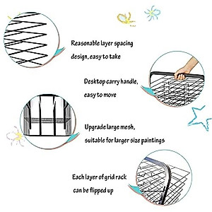 Metal Steel Wire Drying Rack for Classroom Painting Crafts 10 Shelves Desktop A3 Paper Storage Art Display Rack for Art Studio and Home Use, 18.9×14.6×16.5 Inches, Black