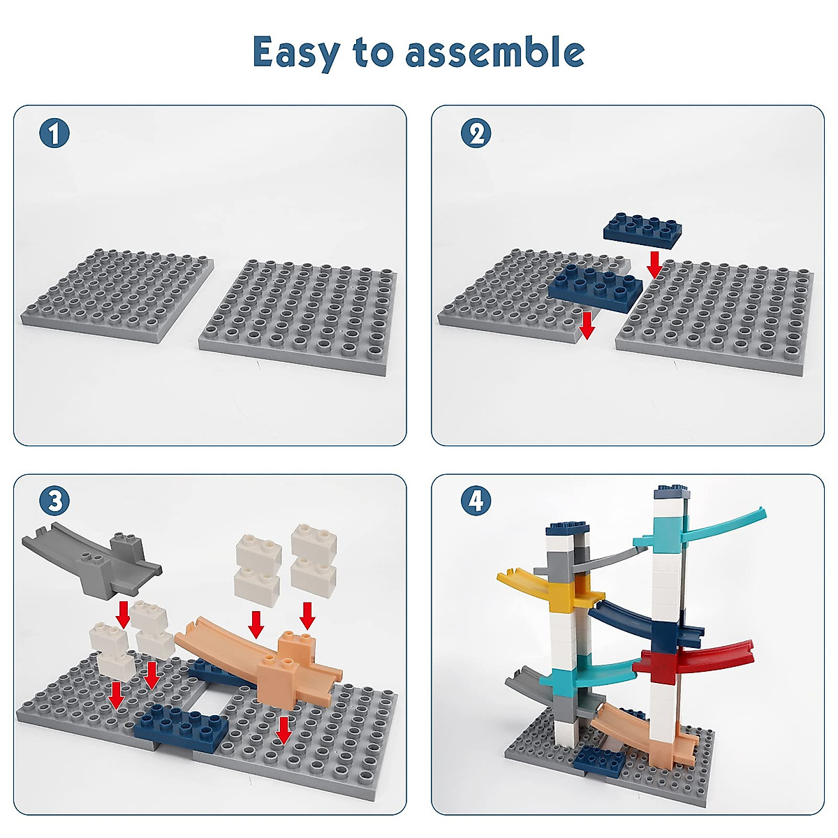 Aomola Car Ramp Toy with Classic Big Building Blocks,Creative DIY Building Bricks Compatible with All Major Brands,Car Ramp Racer for Toddlers with 6 Mini Cars,Storage Box & Base Plate