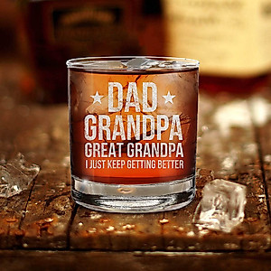 shop4ever® Dad Grandpa Great Grandpa I Just Keep Getting Better Engraved Whiskey Glass Father's Day Gift
