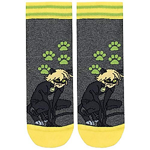 Miraculous Ladybug Boys' Cat Noir Socks Pack of 3 Size 5 to 8 Multicolored